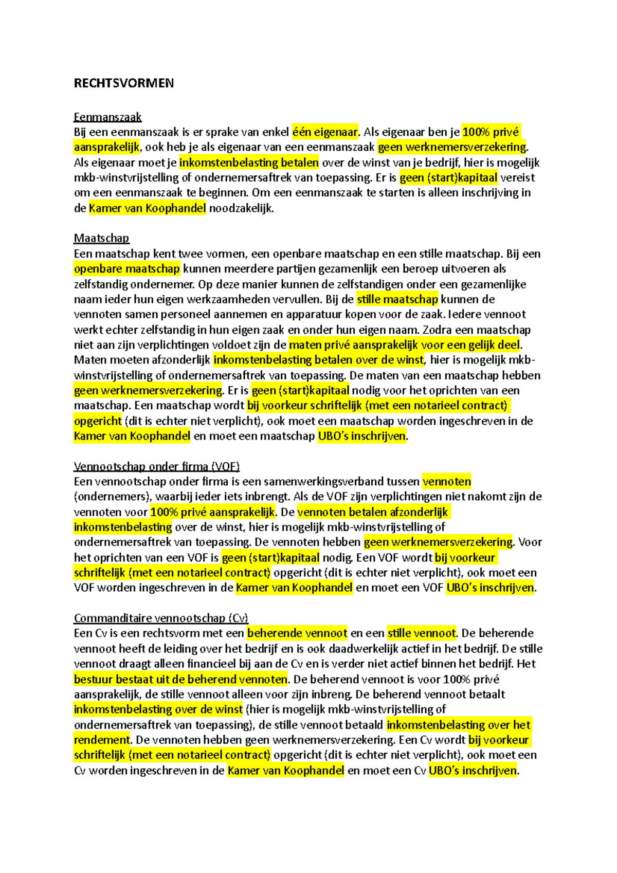 Rechtsvormen in het Ondernemingsrecht: Uitleg en Types - Studeersnel