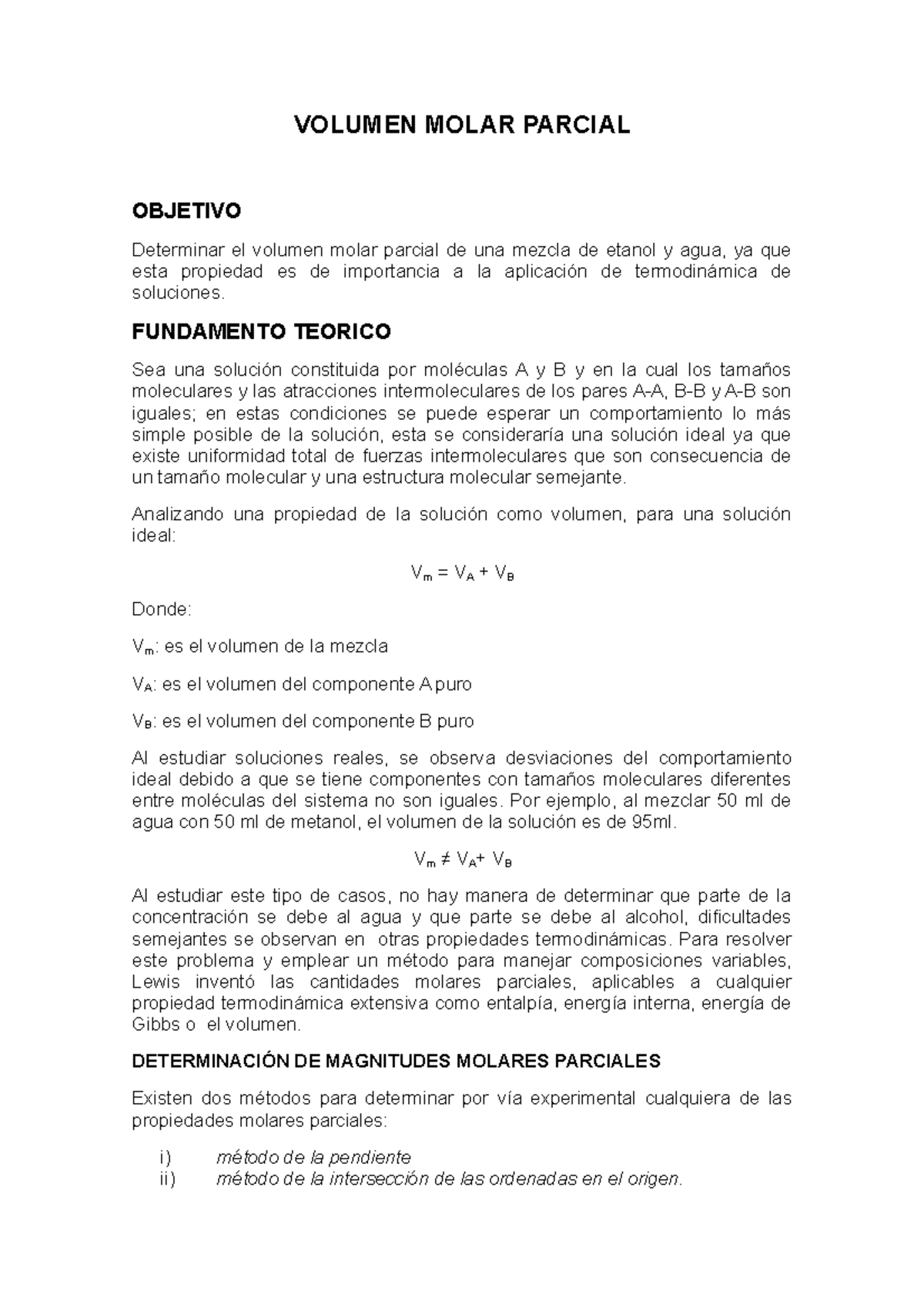 Determinación del Volumen Molar Parcial en Mezclas de Etanol y Agua ...