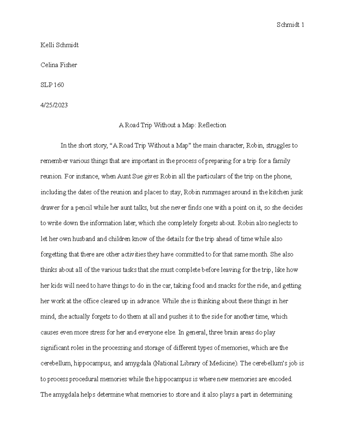 SLP 160 - Essay on Memory Challenges in "A Road Trip Without a Map ...