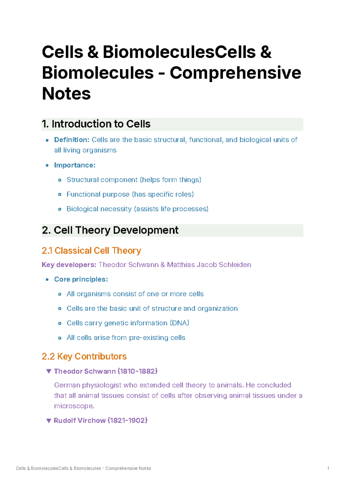 Cells and Biomolecules - Comprehensive Study Notes - Studocu