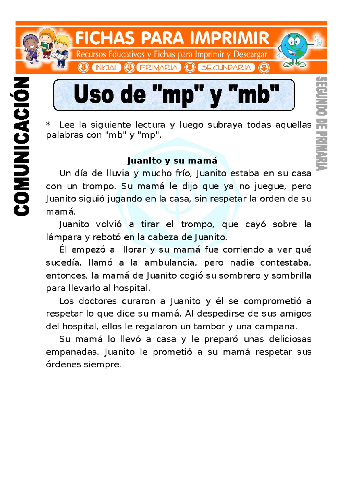 Ejercicio de Uso de "mp" y "mb" para 2° de Primaria - Studocu