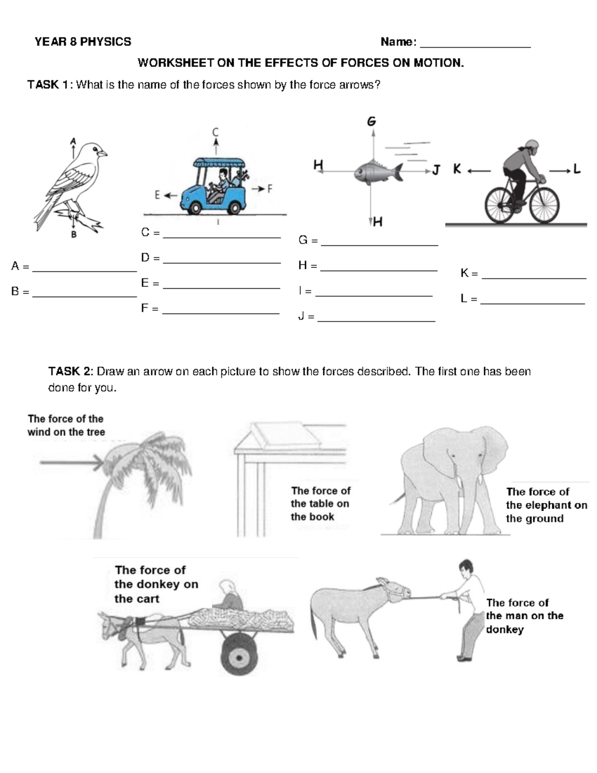 Worksheet on Forces and Their Effects on Motion - Year 8 Physics - Studocu