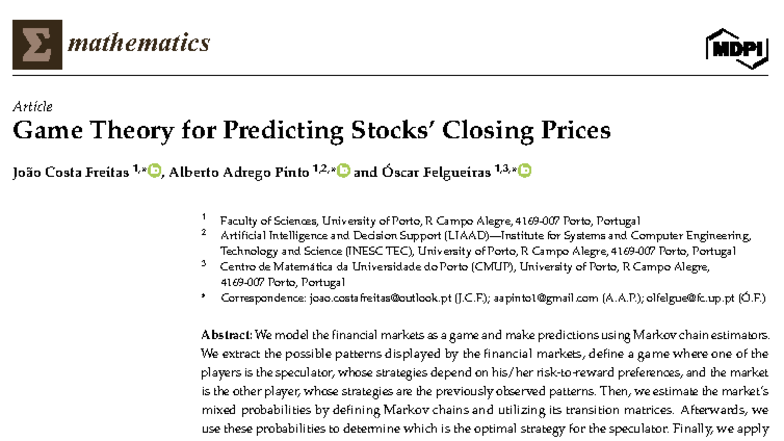 Game Theory for Predicting Stocks' Closing Prices (MATH 2024) - Studocu