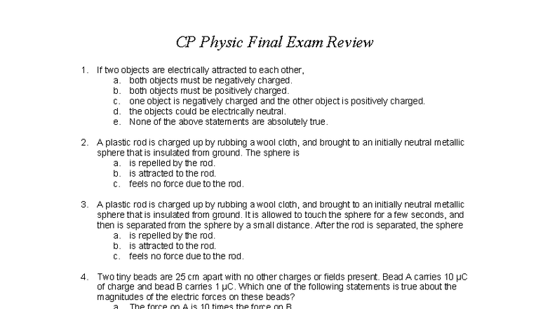 CP Physics Final Exam Review (with Answers) - Studocu