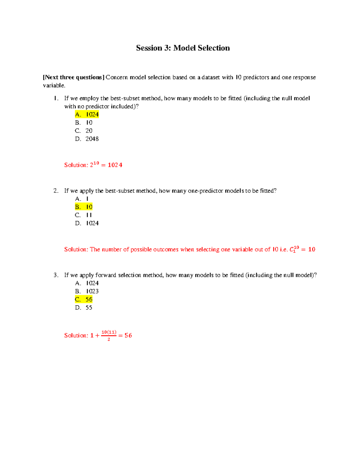 Model Selection & Classification Practice Questions Solution Set 2 ...