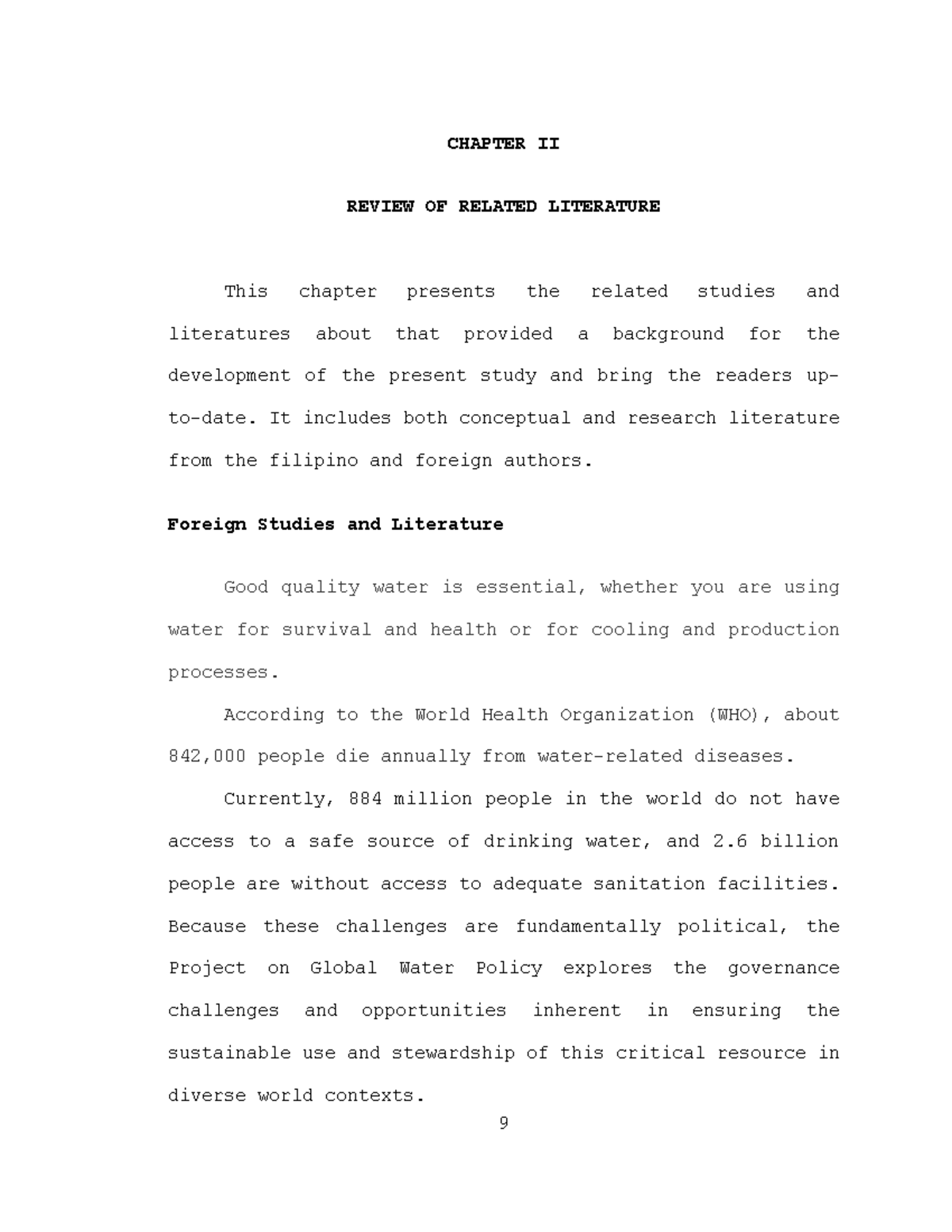 Chapter II: Review of Related Literature on Water Issues - Studocu