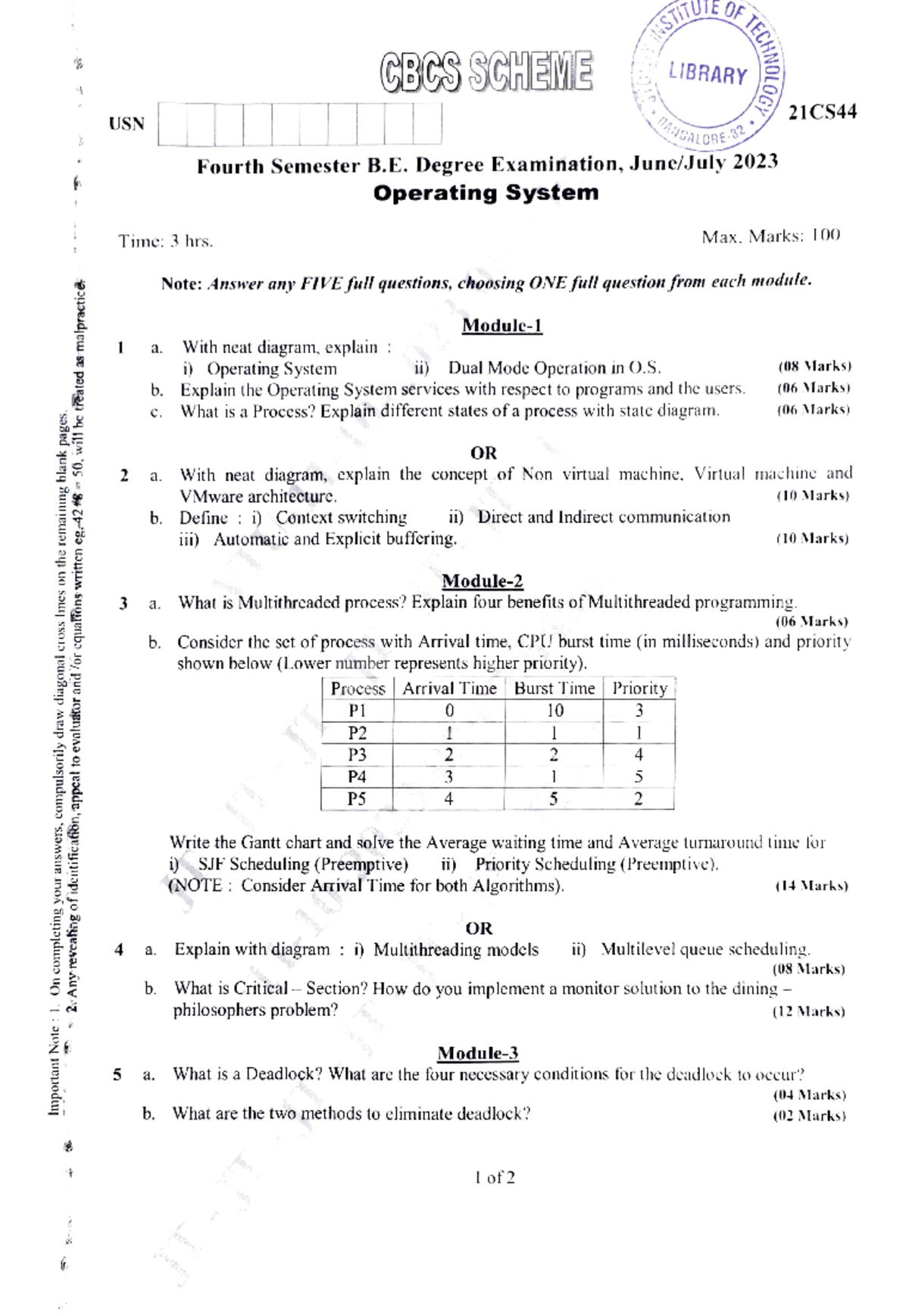 21CS44 - Question papers - Important Note: 1. On completing your ...