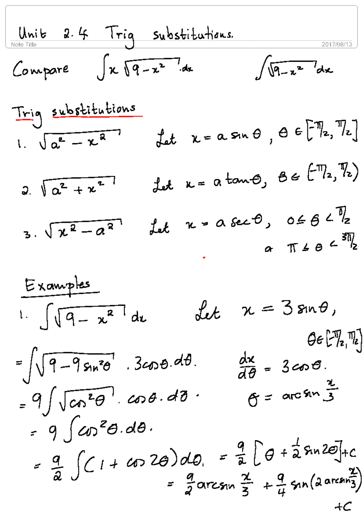 Unit 2.4 Trig Substitution Notes - Studocu