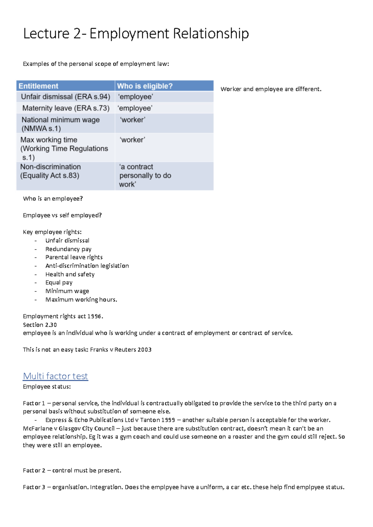 These are the Lecture 2 Employment Relationship Employment Law Lecture ...