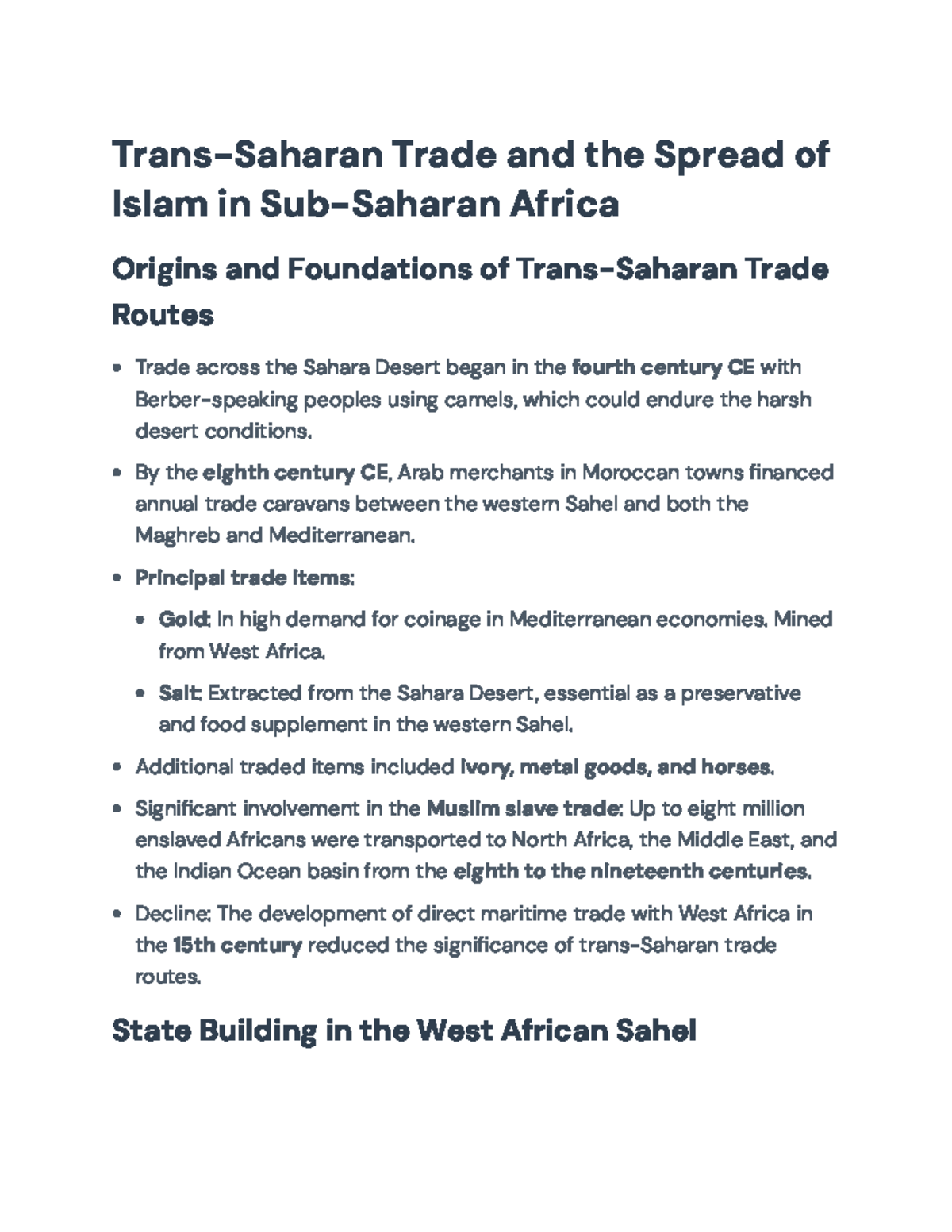 Trans-Saharan Trade & the Spread of Islam in Sub-Saharan Africa - Studocu