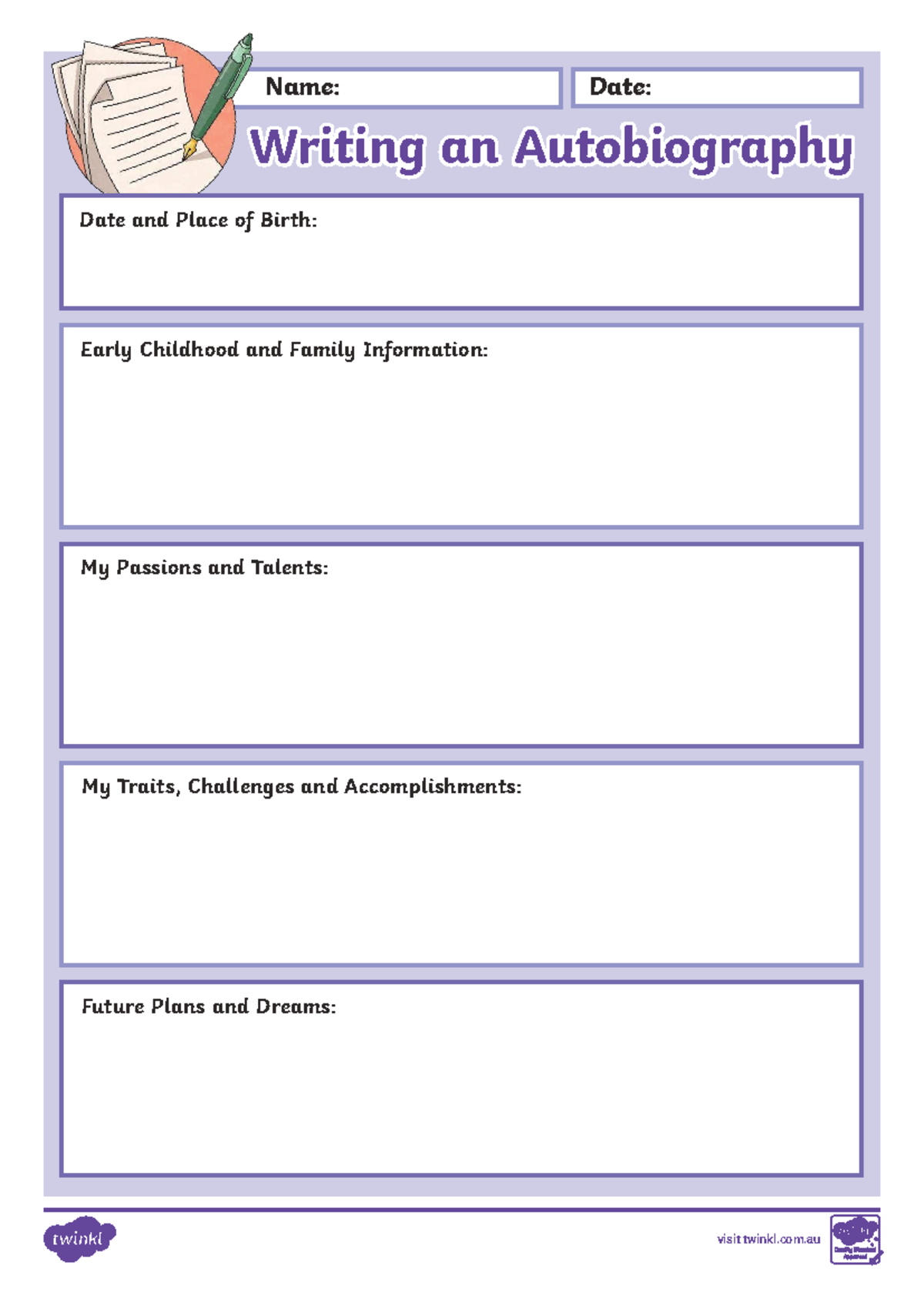 Au-l-2550263: Autobiography Template for Personal Reflection - Studocu
