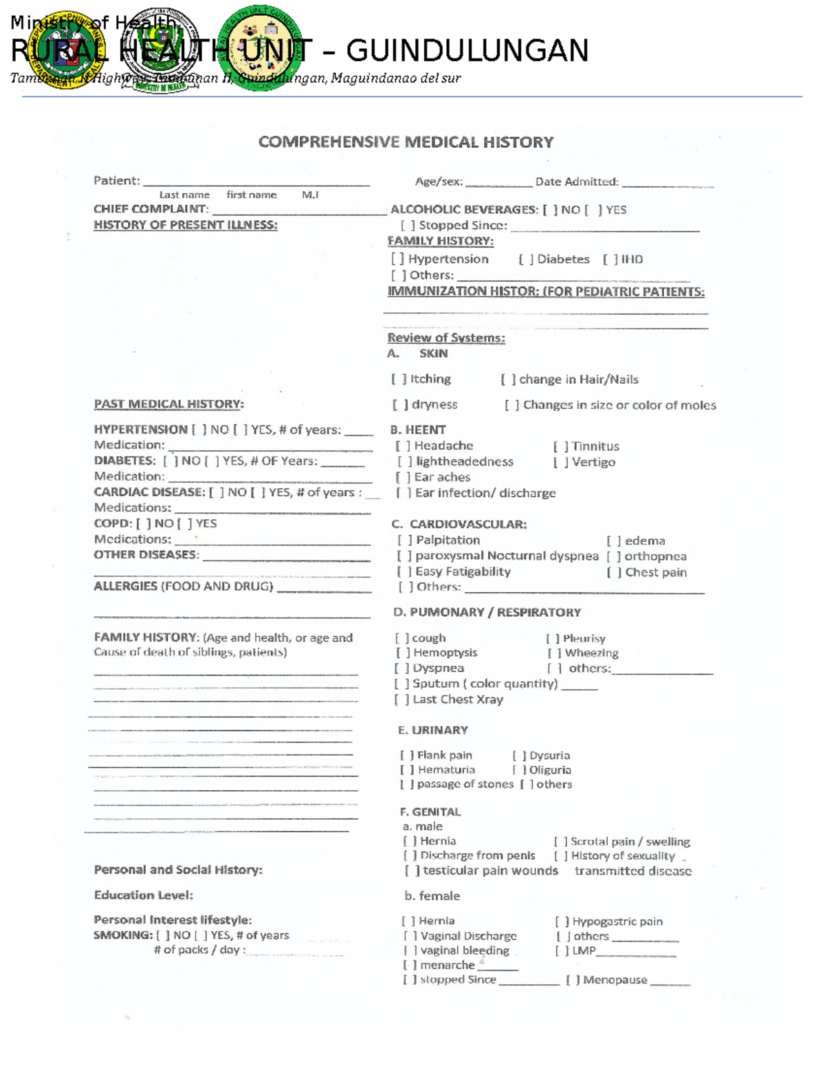 RHU 22 - CHART SAMPLE FOR CONSENT TO CARE IN RURAL HEALTH UNIT - Studocu