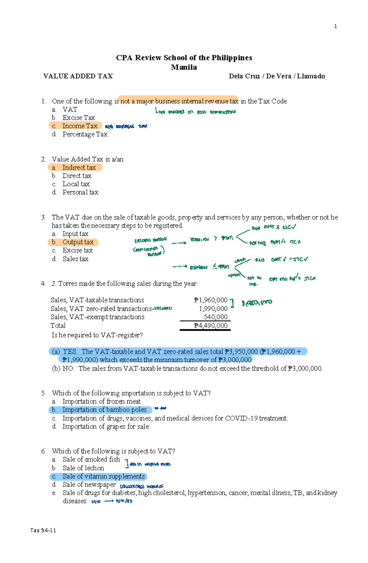 94-11 VAT and Excise Taxes: Comprehensive Study Guide - Studocu