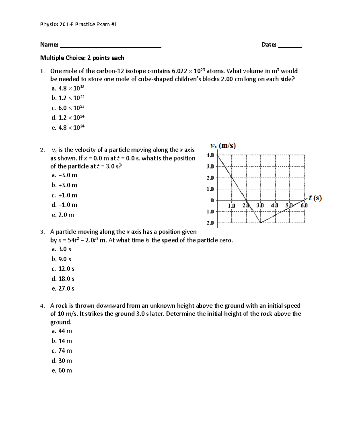 Physics 201-F Practice Exam #1: MC & Free Response Questions - Studocu