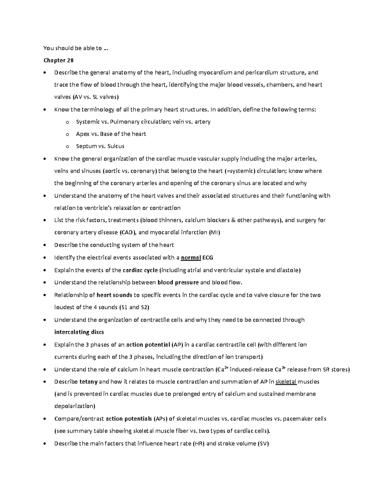 Cardiovascular Anatomy & Physiology - Chapter 20 Study Notes - Studocu