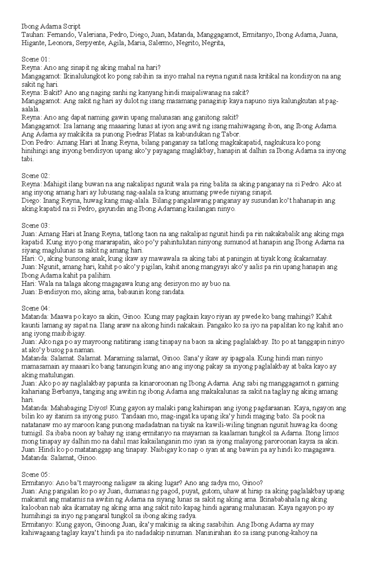 Ibong Adarna: Script ng Katutubong Dula kay Juan at ang Kanyang ...