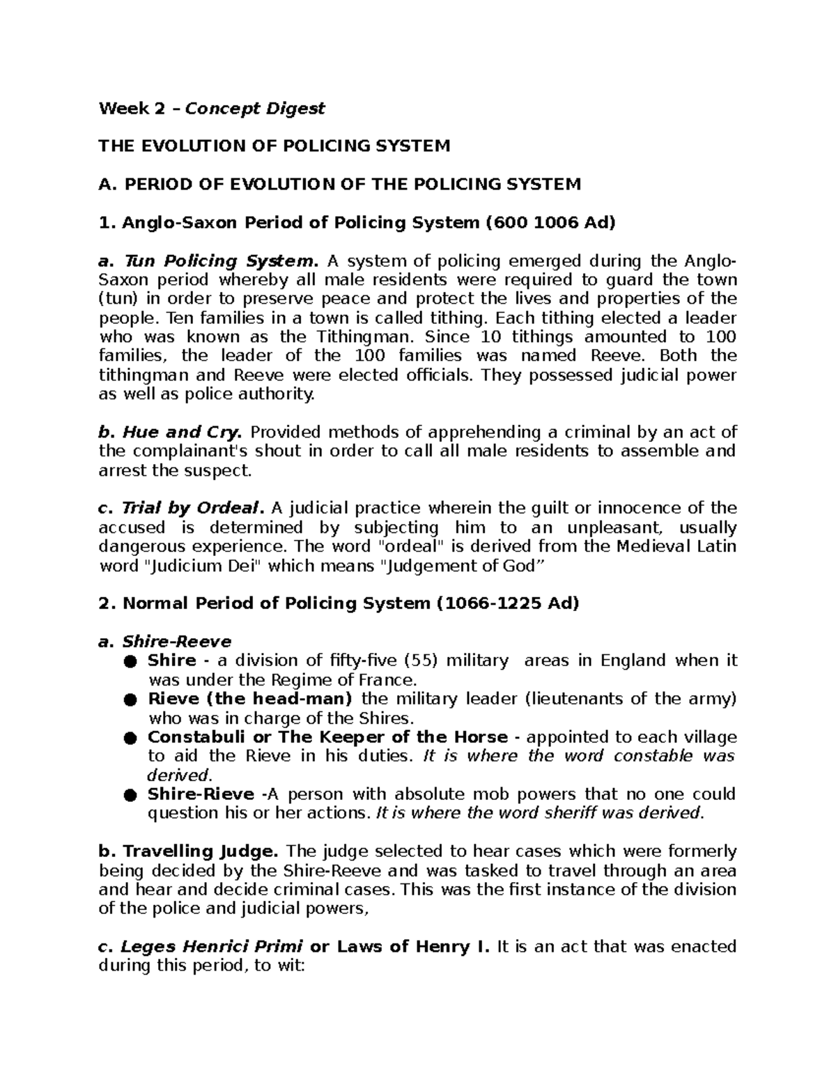 The Evolution of Policing System - Week 2 – Concept Digest THE ...
