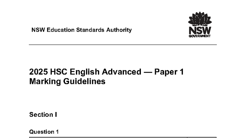 2025 HSC English Advanced Paper 1 Marking Guidelines Overview - Studocu