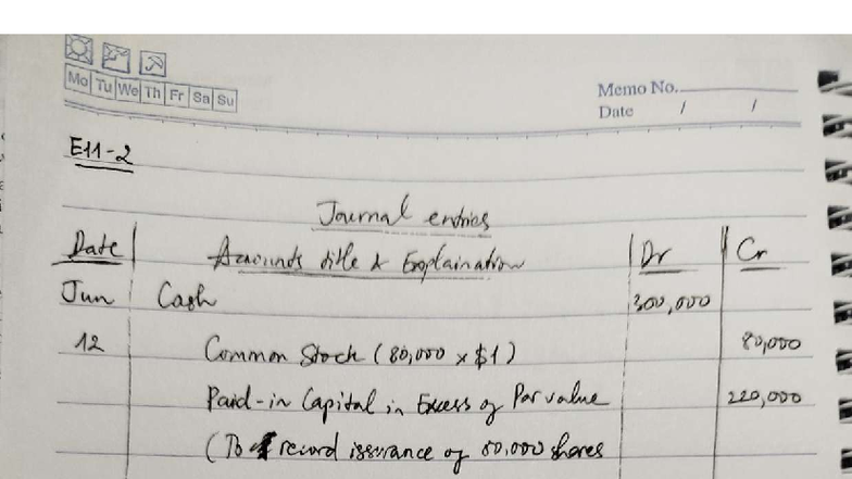 Ch11 - Stockholders' Equity Journal Entries and Explanations - Studocu