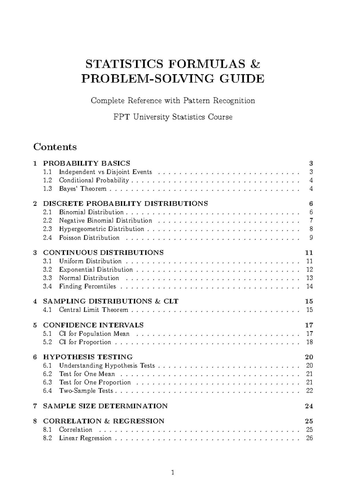 Statistics Formulas Guide: Comprehensive Reference for FPT University ...
