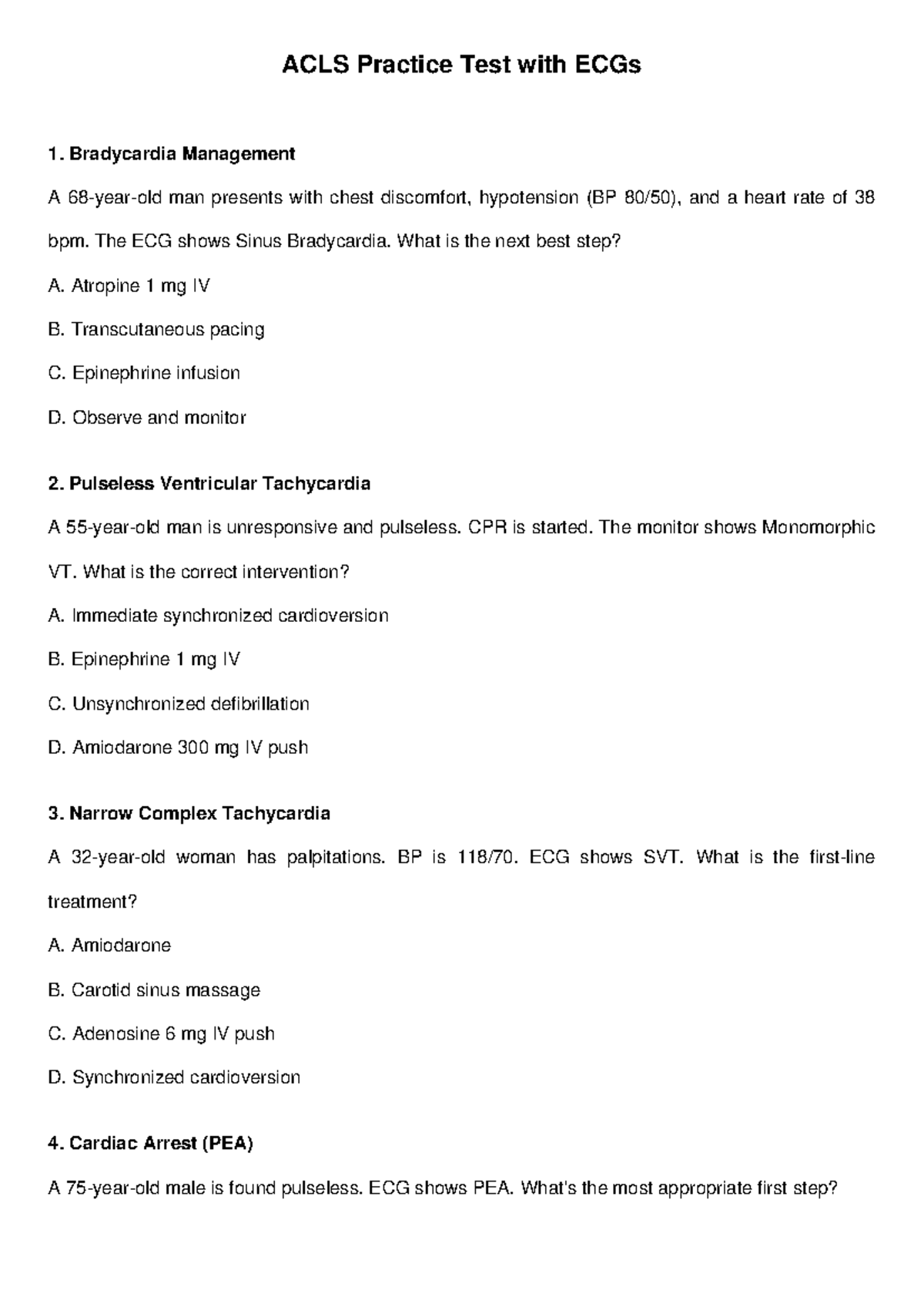 ACLS Practice Test: ECG Interpretation & Management Strategies - Studocu