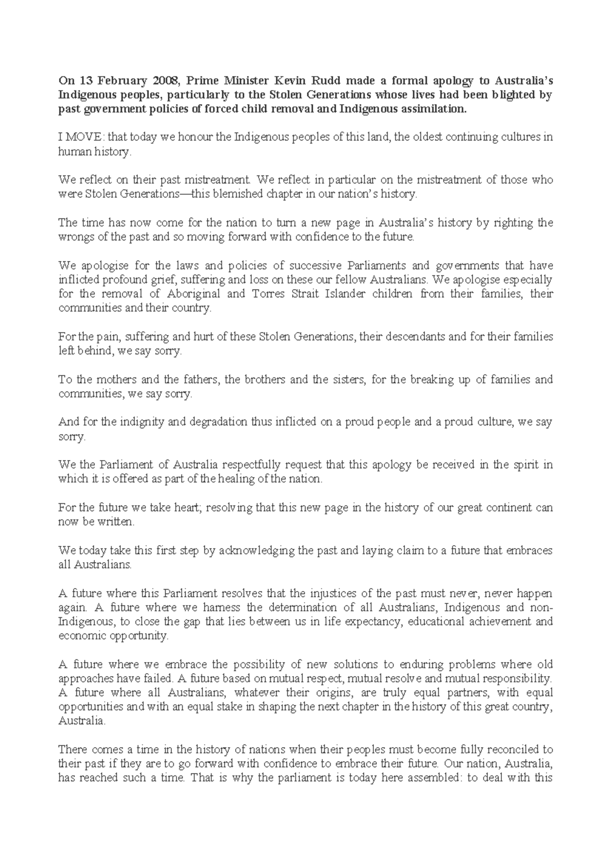 Kevin Rudd's Apology to the Stolen Generations: A Historic Address ...