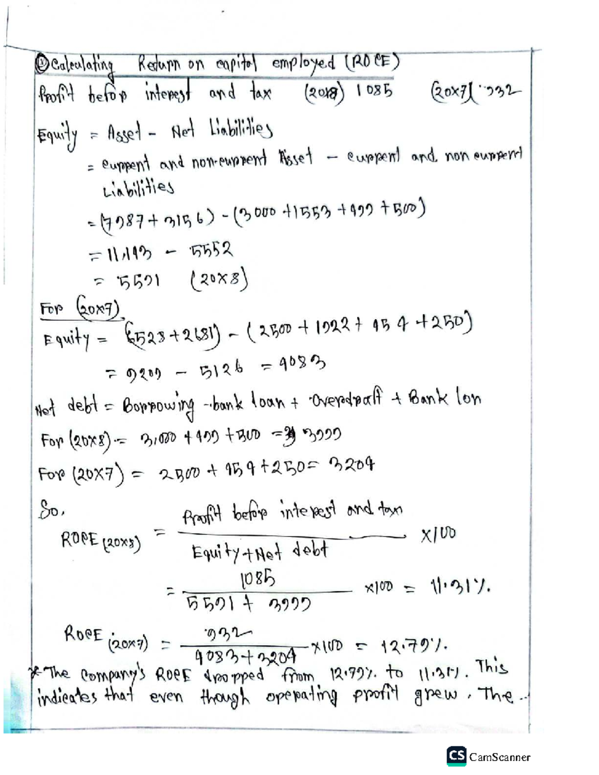 Calculating ROCE and Financial Ratios for Audit Assignment (ACCT 1085 ...