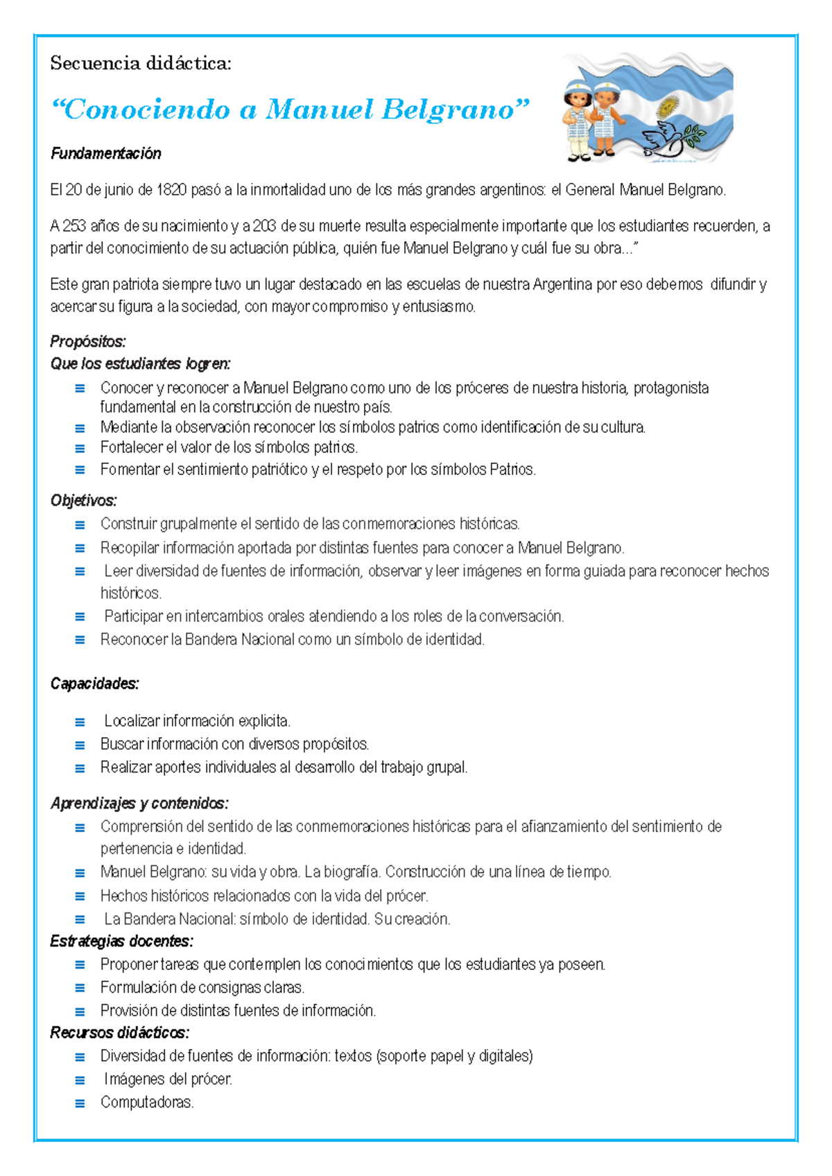 Secuencia Didáctica: "Conociendo a Manuel Belgrano y su Legado" - Studocu