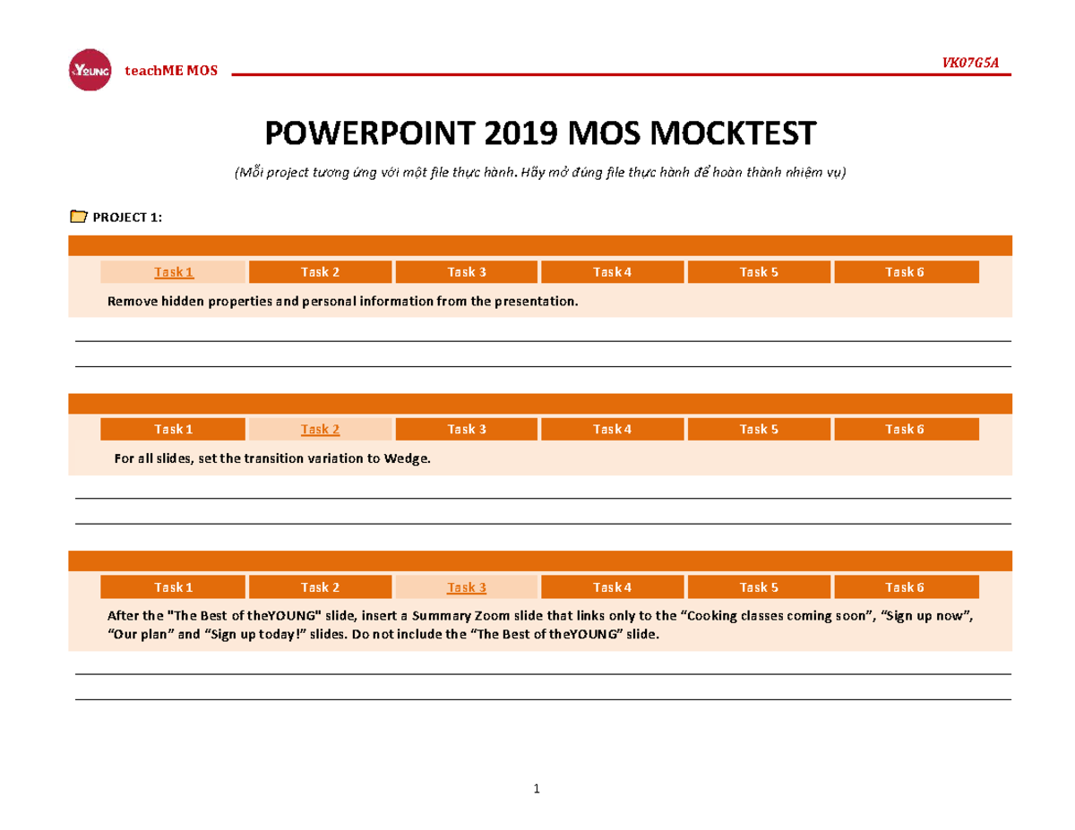 VK07G5A teachME MOS PowerPoint 2019 Mock Test Guide - Studocu