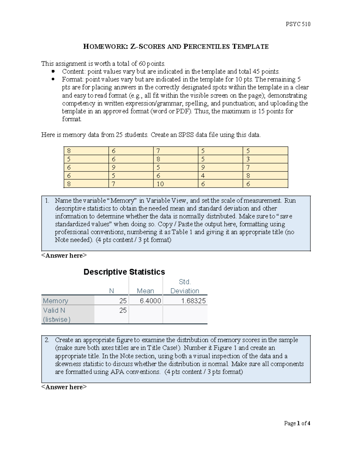 Pryor Homework: Z-Scores & Percentiles Assignment Template - Studocu