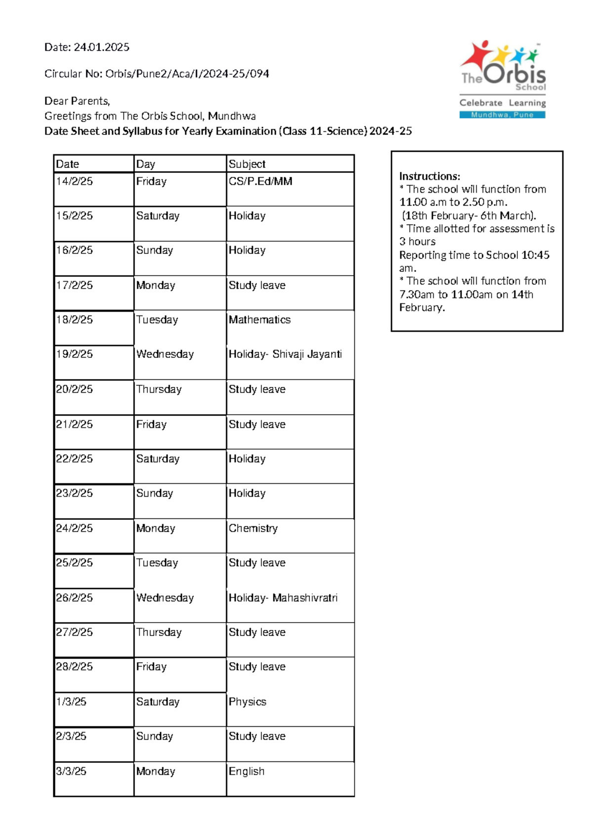 Class 11 Science - Annual Date Sheet, Syllabus & Question Paper Pattern ...