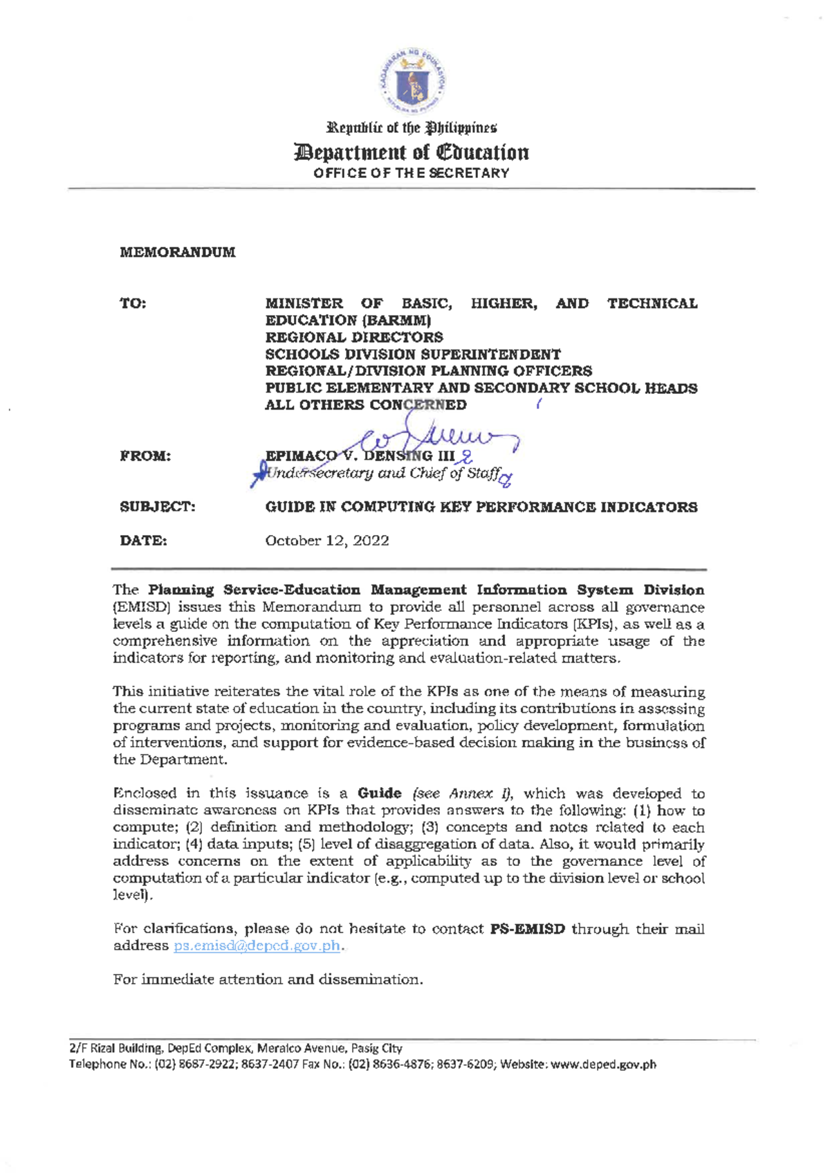 Guide to Computing Key Performance Indicators (KPI) - DepEd Memo - Studocu