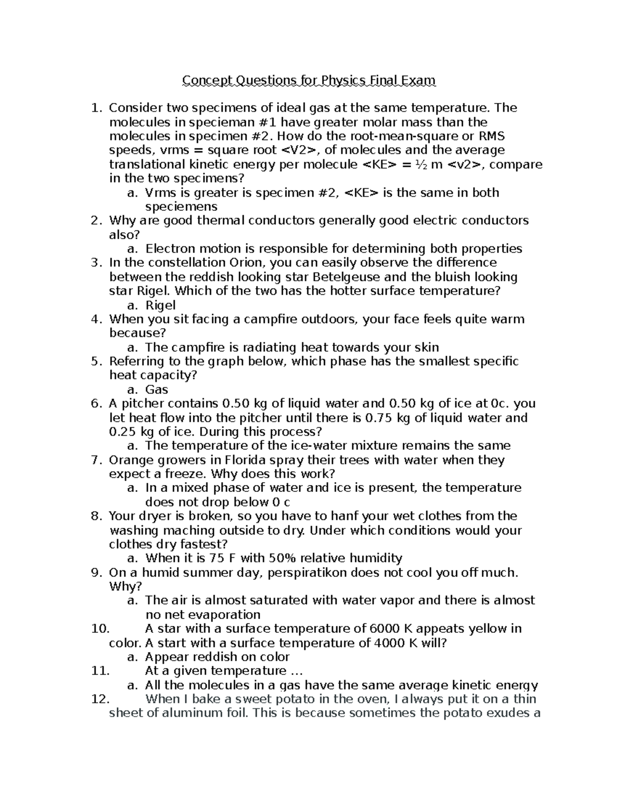 Concept Questions for Physics Final Exam - Concept Questions for ...