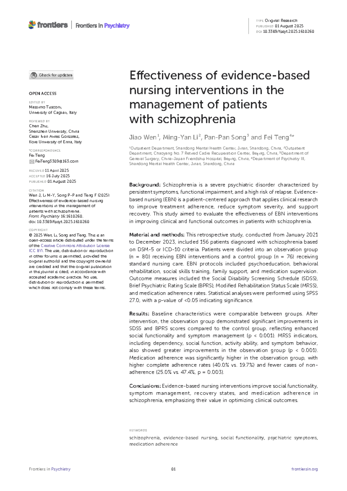 Effectiveness of Nursing Interventions in Schizophrenia Management: A ...