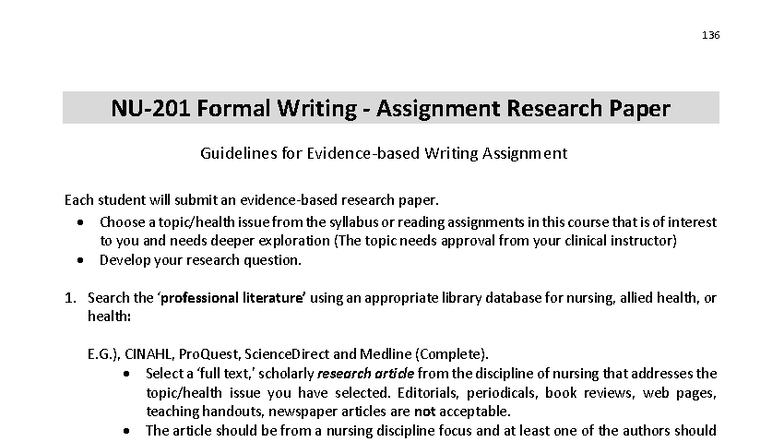 136 Formal Writing Assignment: Research Paper Guidelines - Studocu