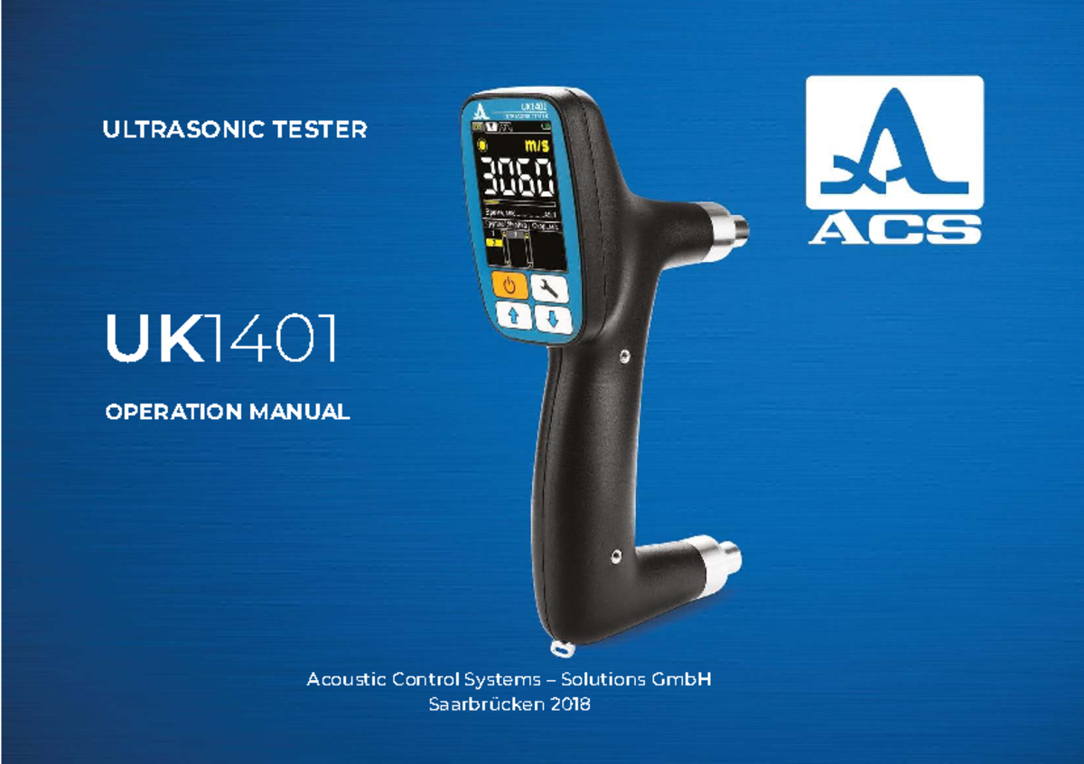 Operation Manual for Ultrasonic Tester UK1401 by Acoustic Control ...