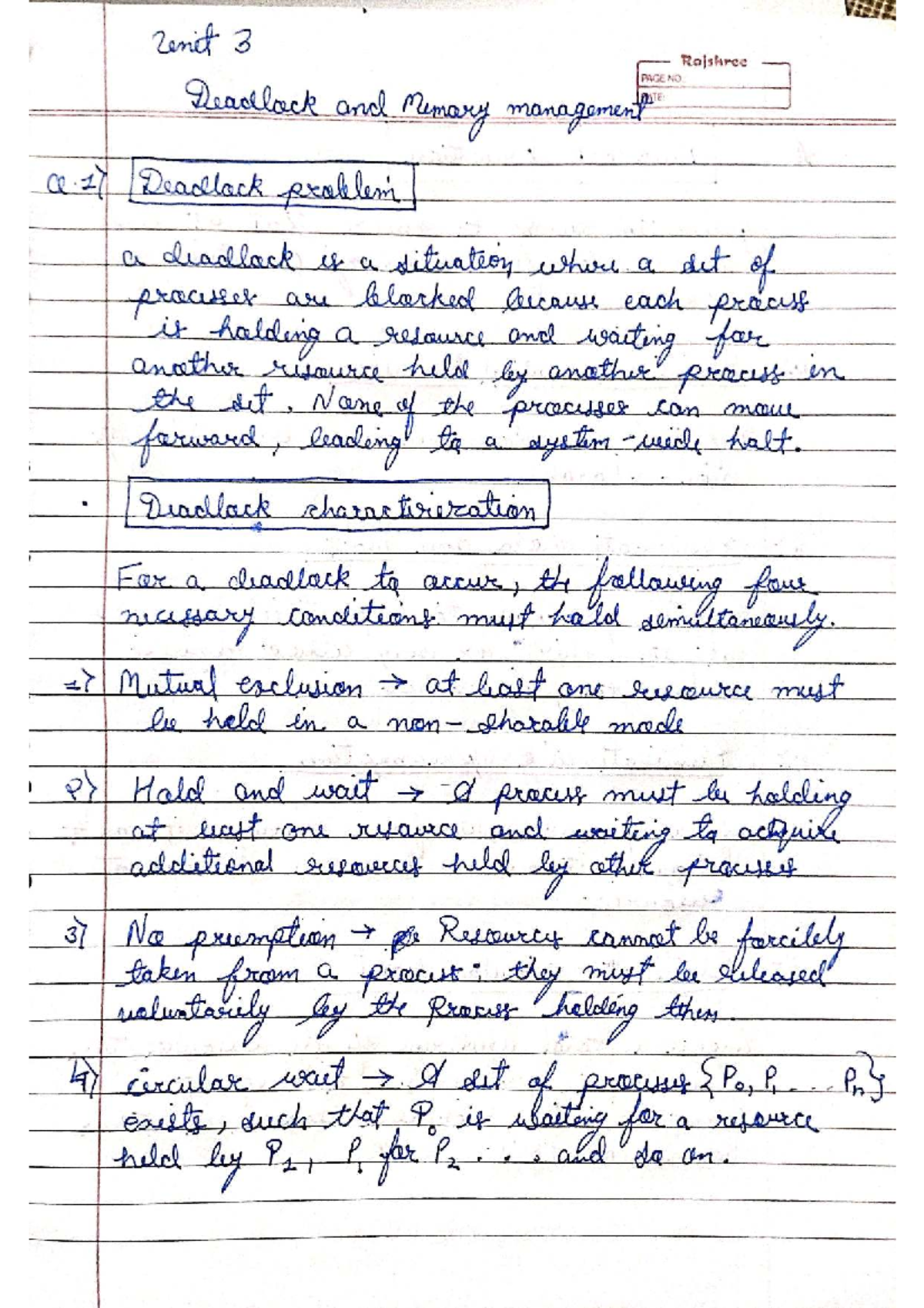 OS Unit 3 Notes: Deadlock & Memory Management Techniques - Studocu