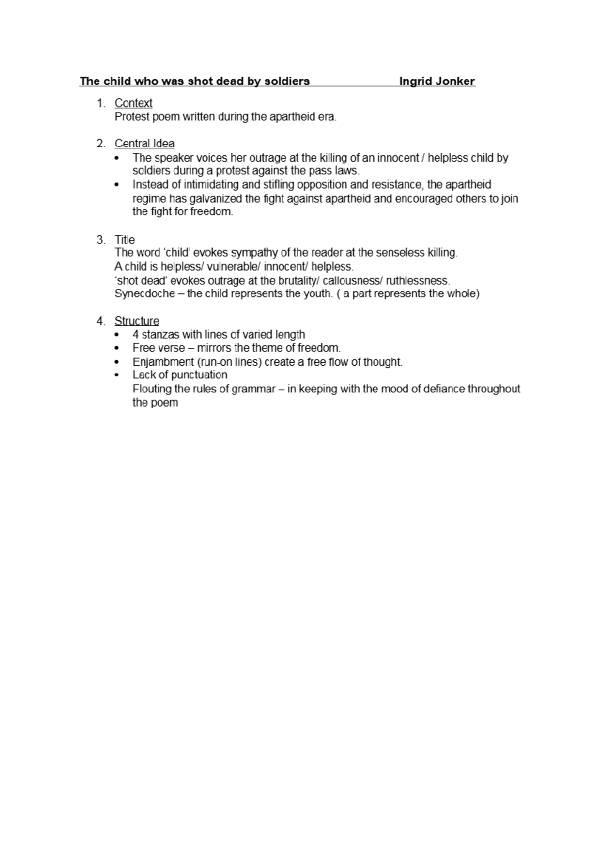 The child who was shot dead - Context Protest poem written during the ...