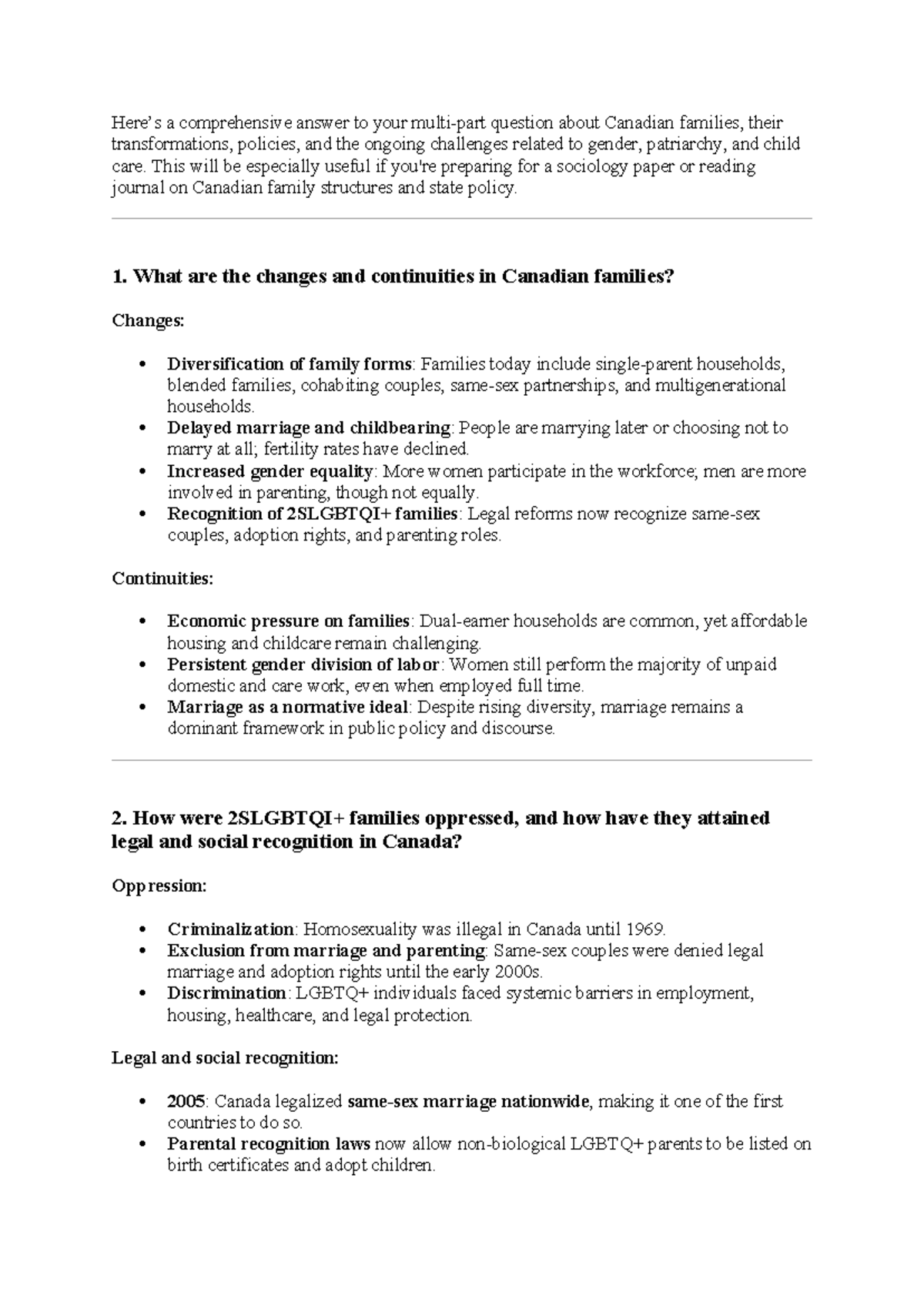 Soci 216: Transformations in Canadian Family Structures and Policies ...
