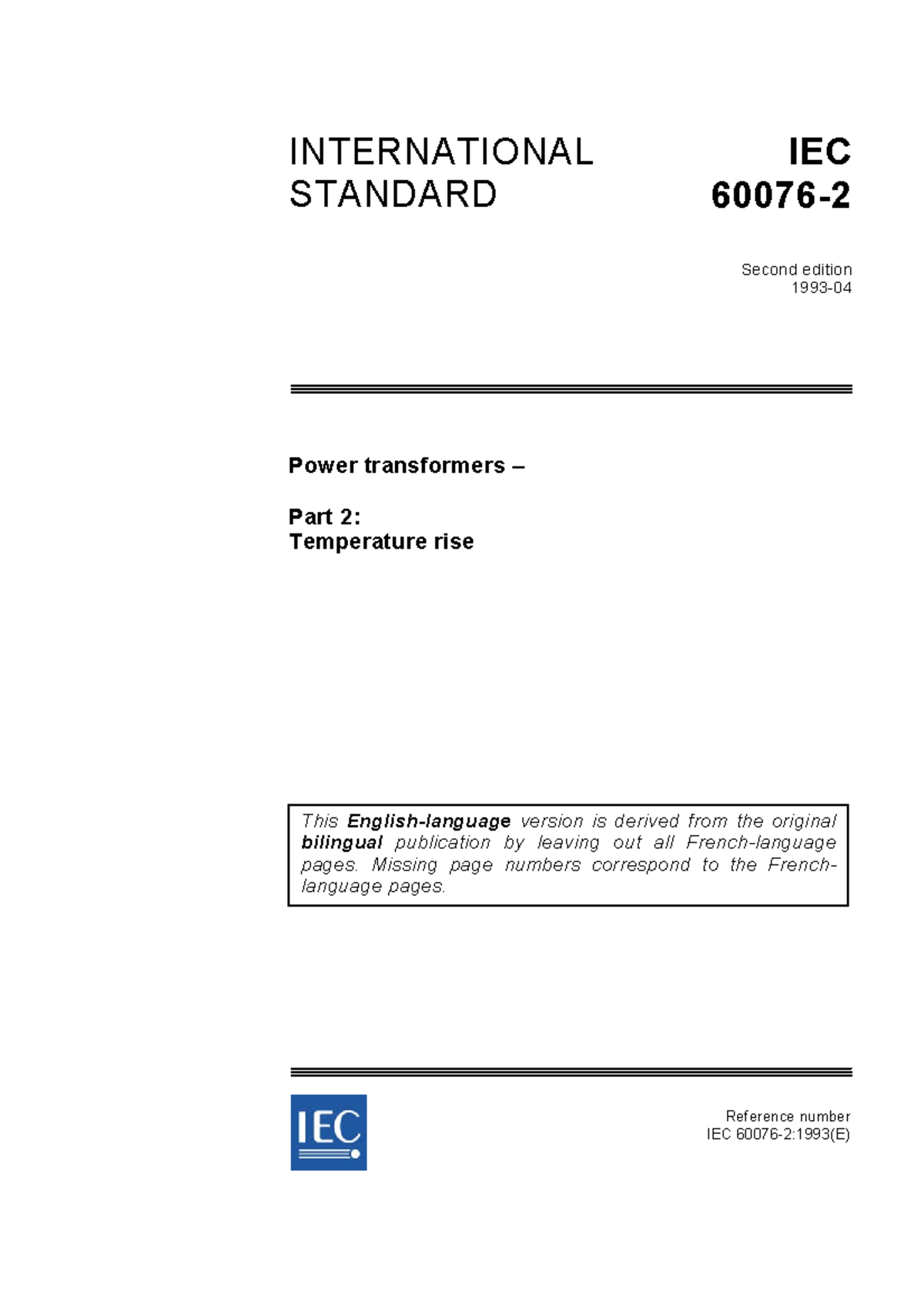 IEC 60076-2: Power Transformers - Temperature Rise Standards - Studocu