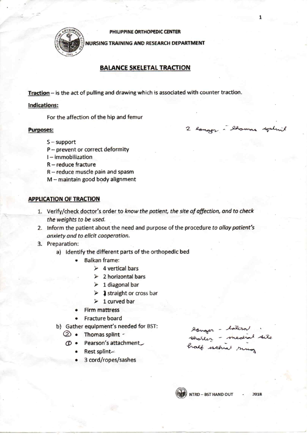 1 NTRD BST HANDOUT: Balance Skeletal Traction Techniques and Care - Studocu