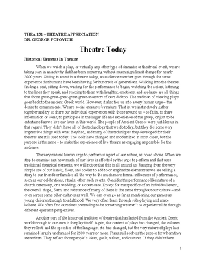 THEA 131: Exploring Various Stage Spaces in Modern Theatre - THEA 131 ...