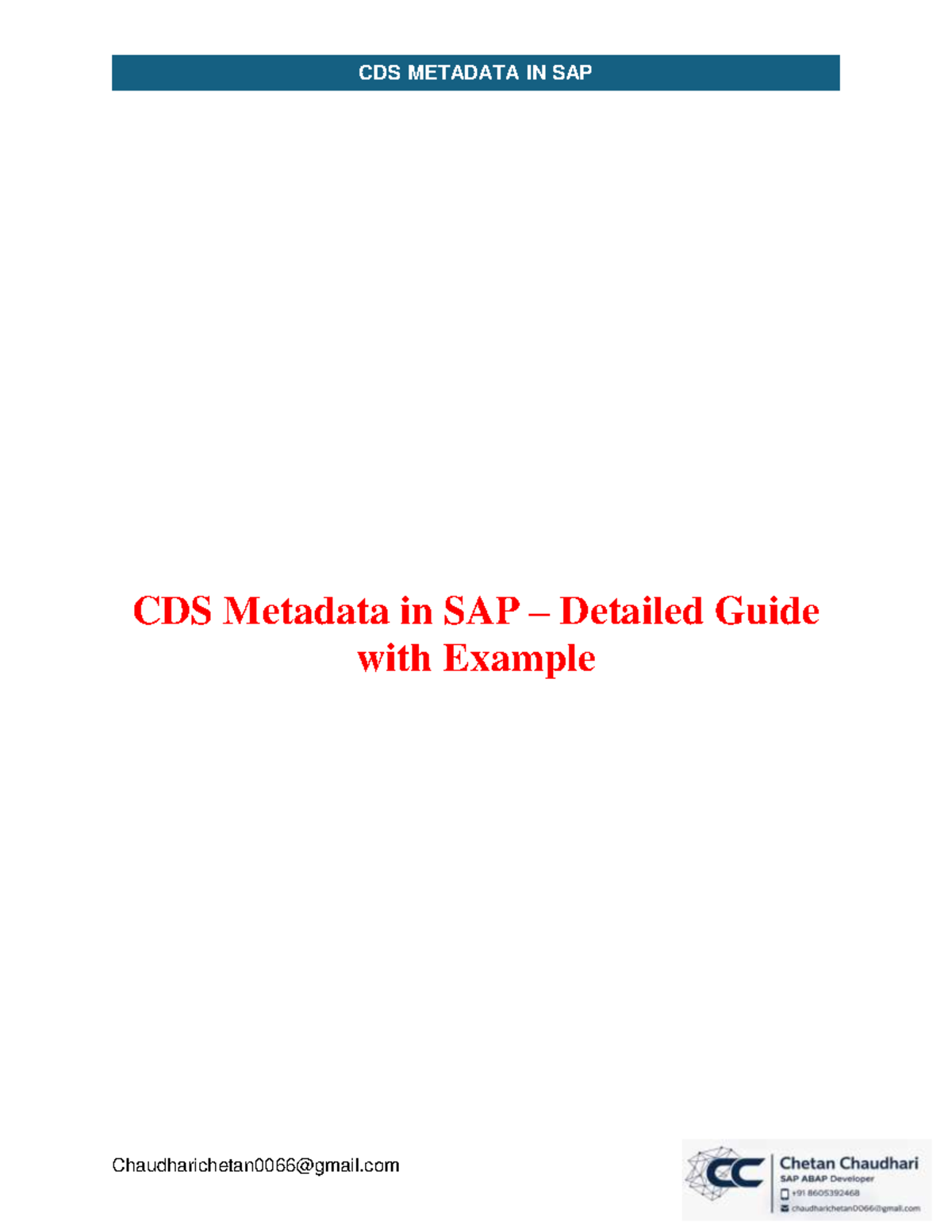 SAP CDS Metadata: A Comprehensive Guide with Examples - Studocu