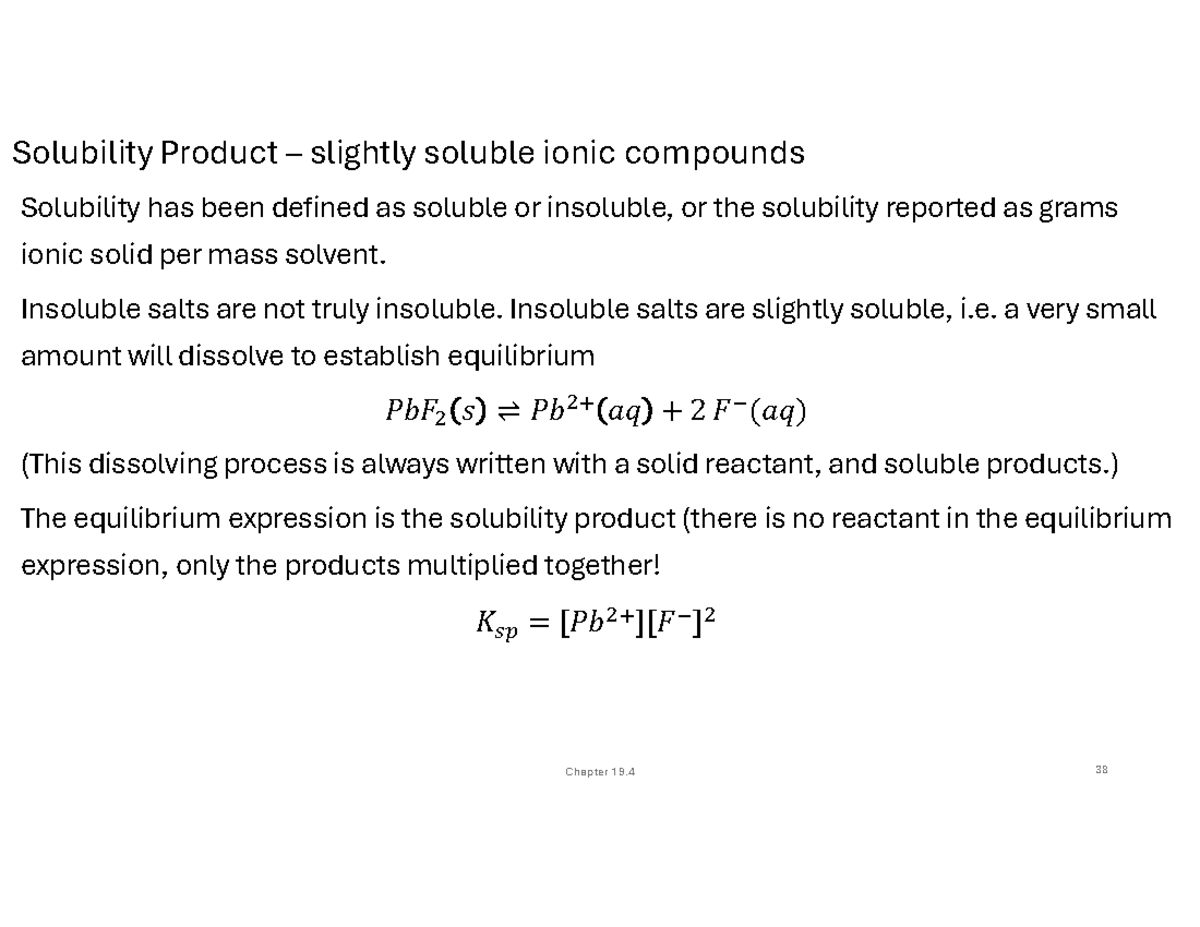 Solubility Product Concepts and Calculations in CHEM 120 for Spring ...