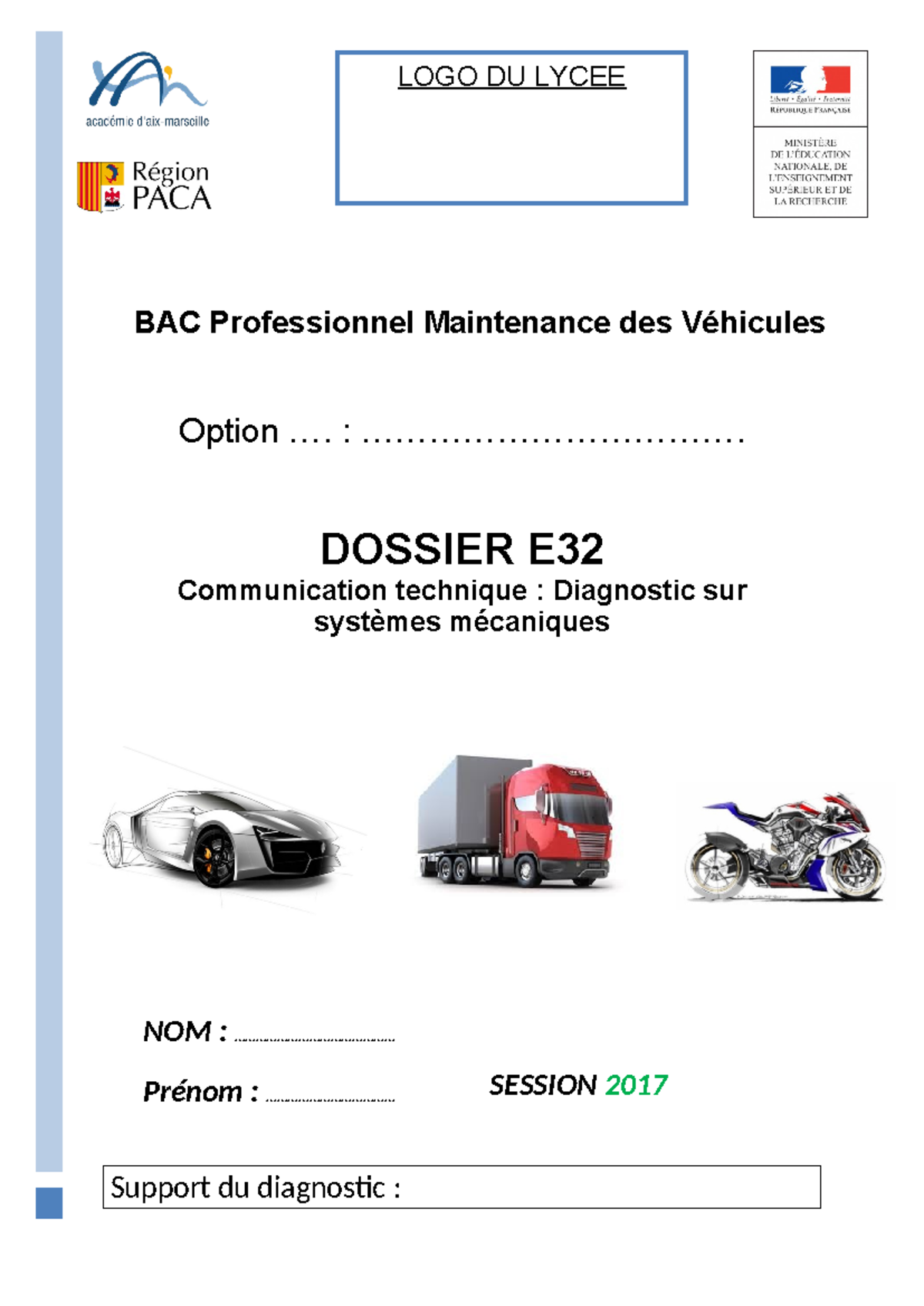 Dossier E32: Diagnostic des Systèmes Mécaniques en BAC MV v2 - Studocu