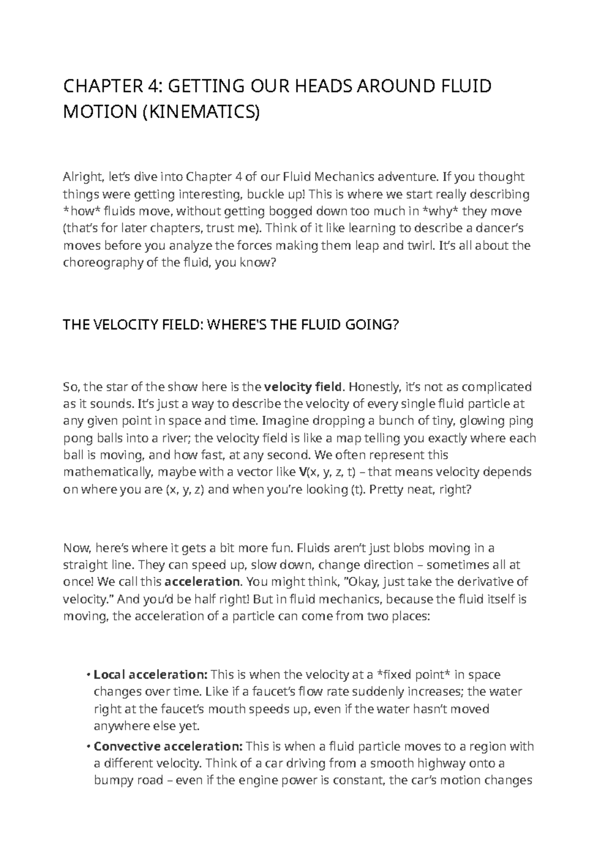 Fluid Mechanics CH4: Understanding Fluid Motion & Velocity Fields - Studocu