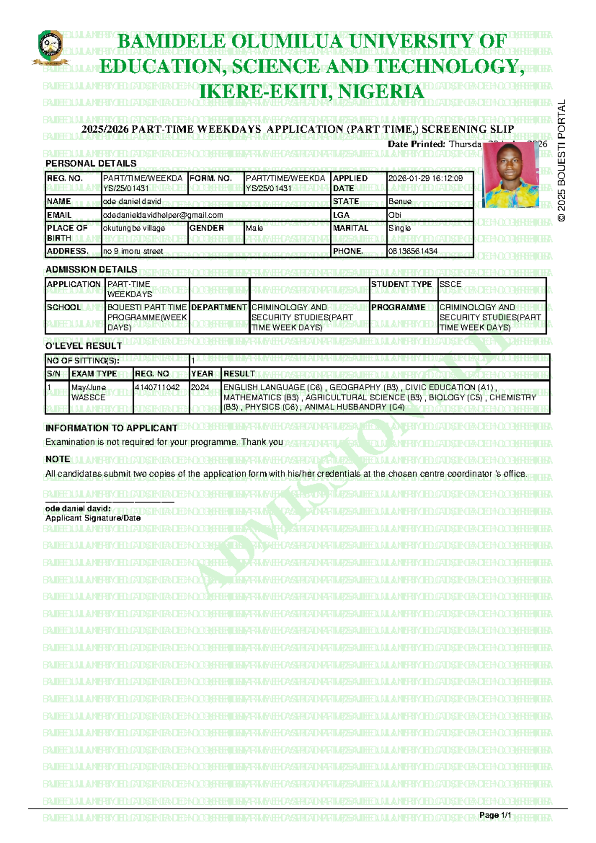 BAMD 2025 Weekdays Application Form for Part-Time Studies - Studocu