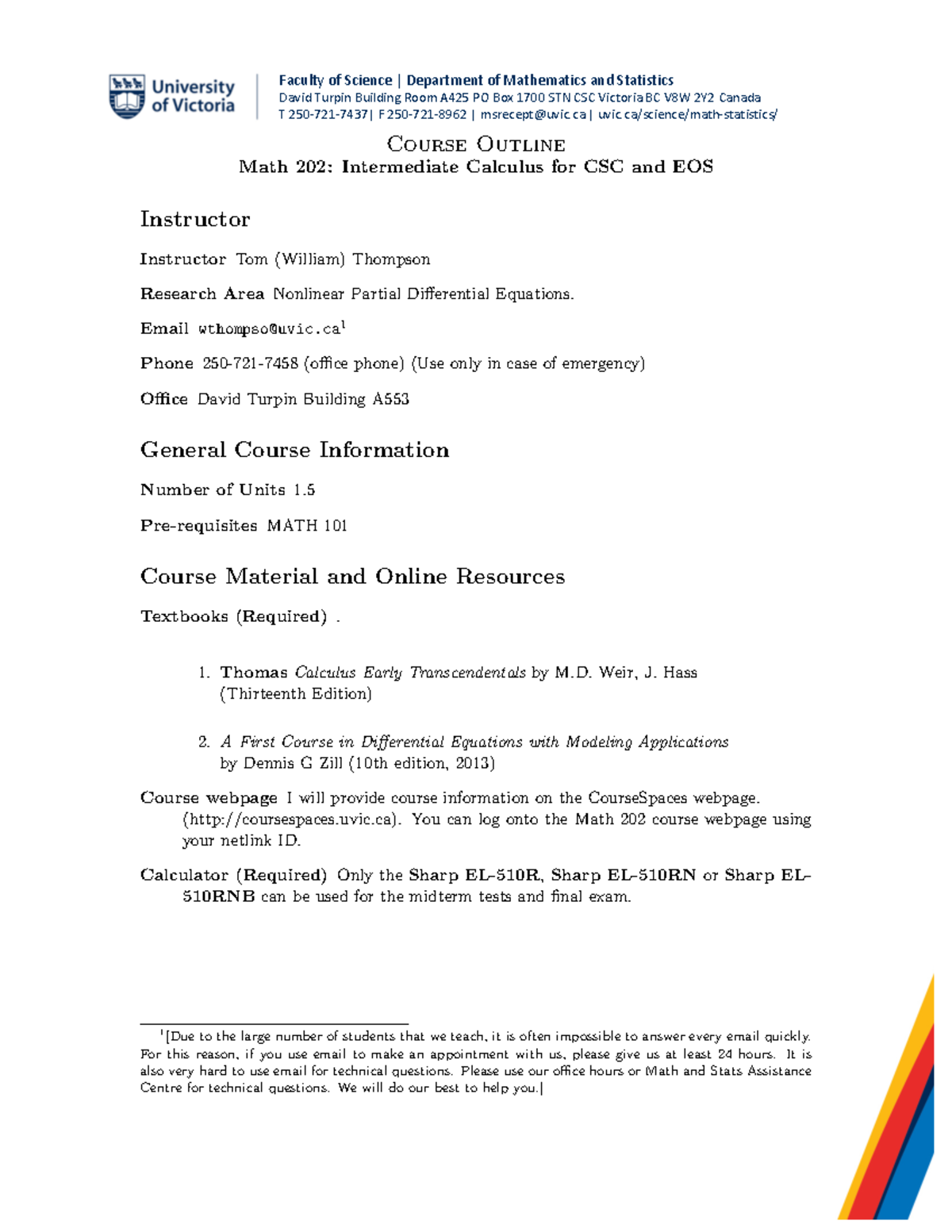 MATH 202 Intermediate Calculus Course Outline - Tom Thompson 2017 - Studocu