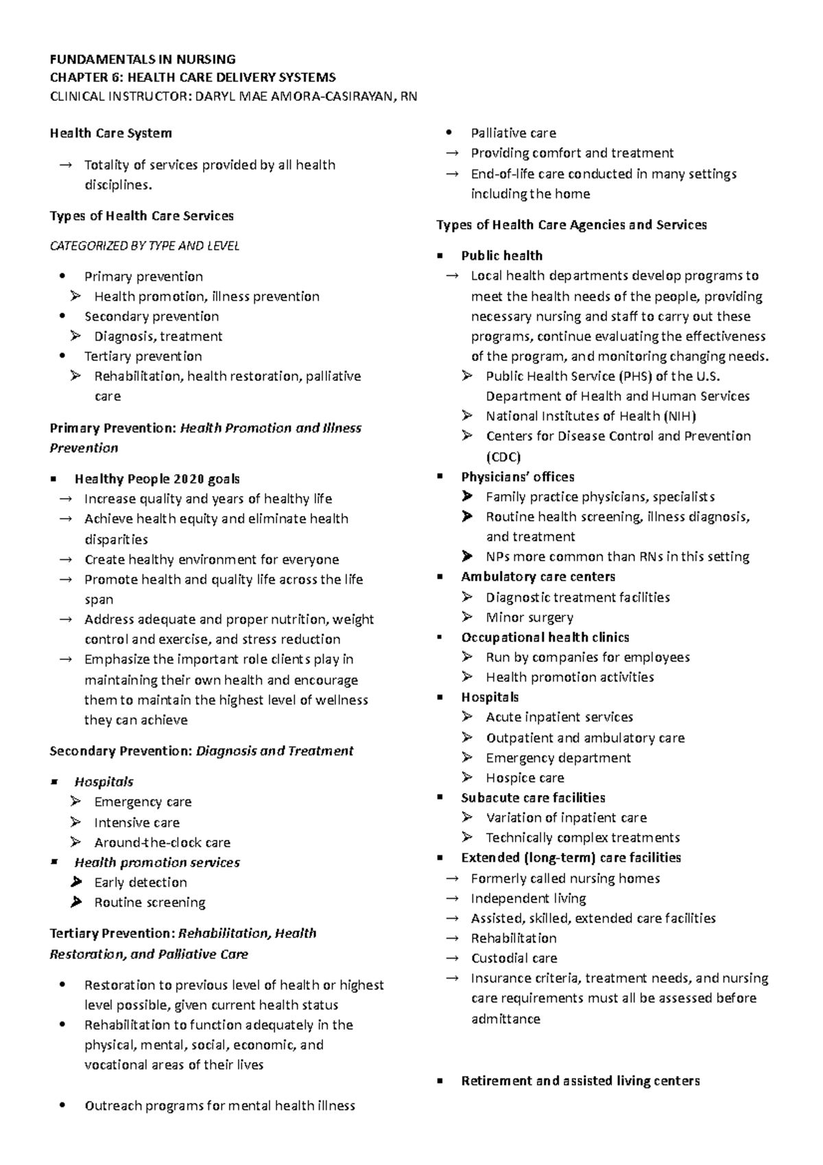 FON- Chapter 6 - Overview of Health Care Delivery Systems - Studocu