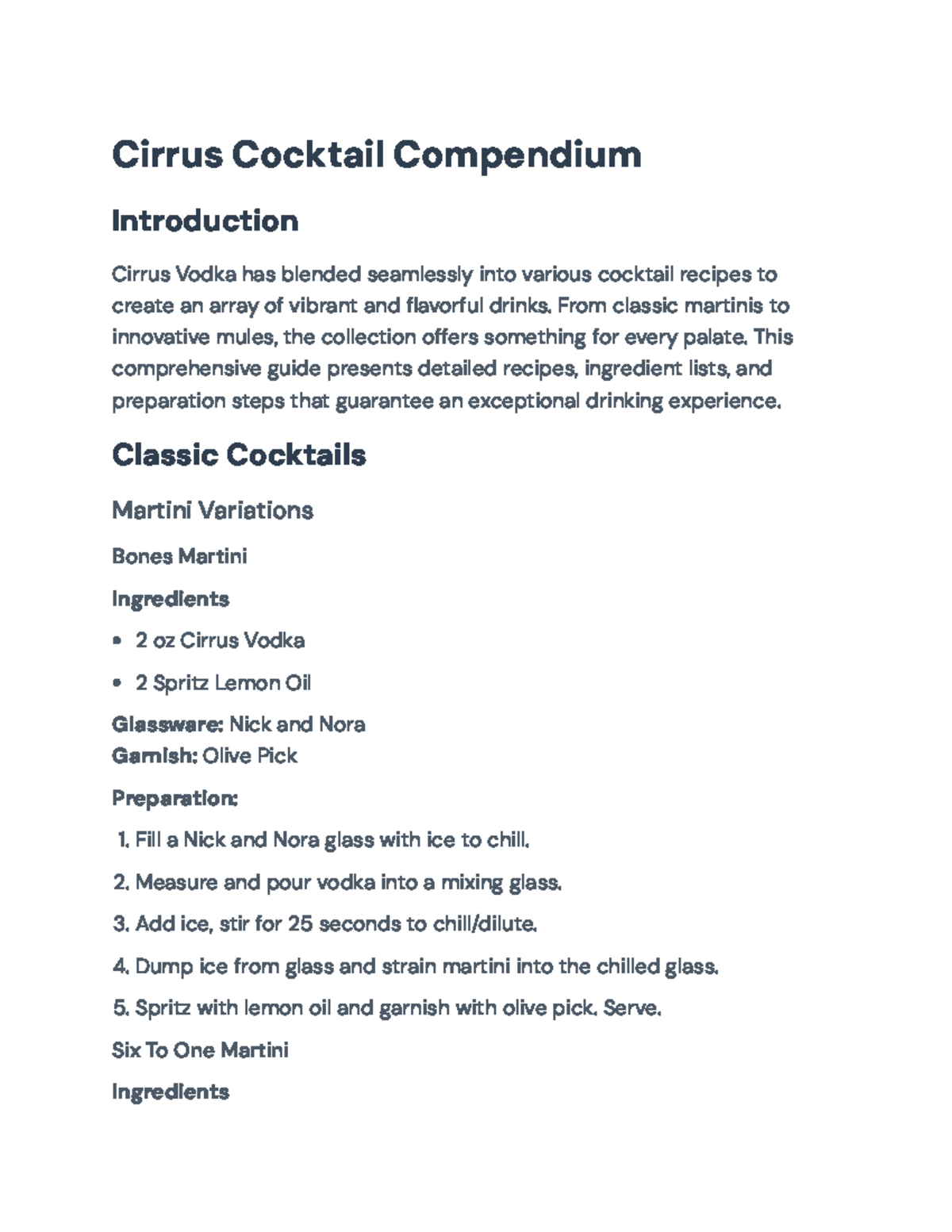 Cirrus Vodka Cocktail Compendium: Recipes and Preparations Guide ...